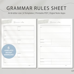 Grammar Rules List | Grammar Worksheet | Language Study Planner ...