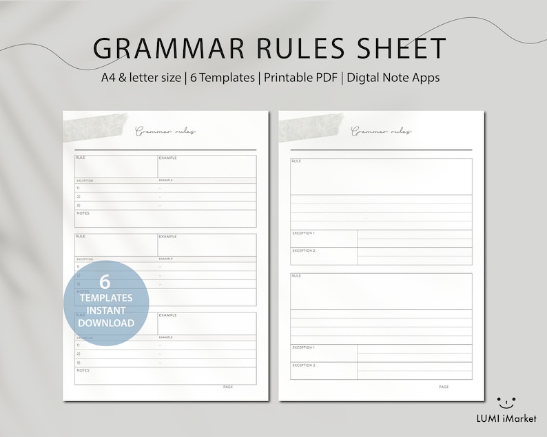 Grammar Rules List | Grammar Worksheet | Language Study Planner ...