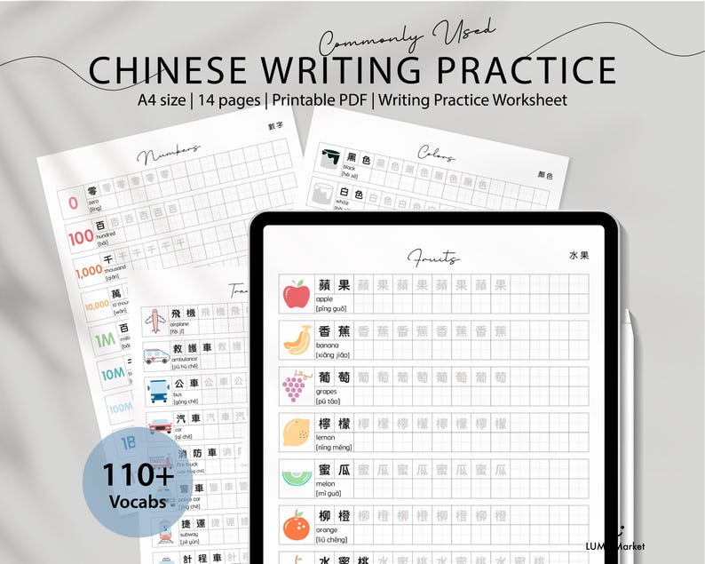 110+ Chinese Words Writing Practice Sheet | Vocabulary Worksheet ...