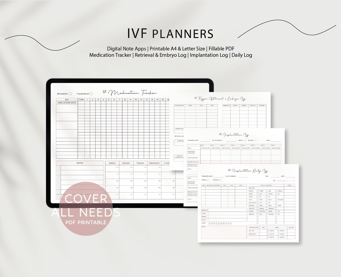 IVF Medication Tracker | Printable IVF Planner | Symptoms Daily Log ...