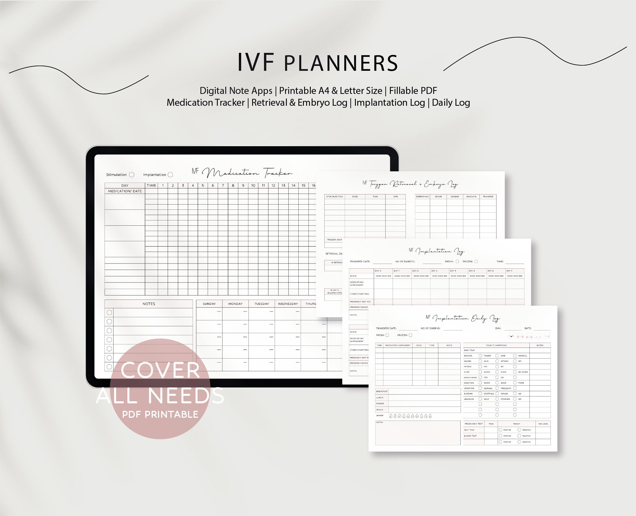 IVF Medication Tracker | Printable IVF Planner | Symptoms Daily Log ...