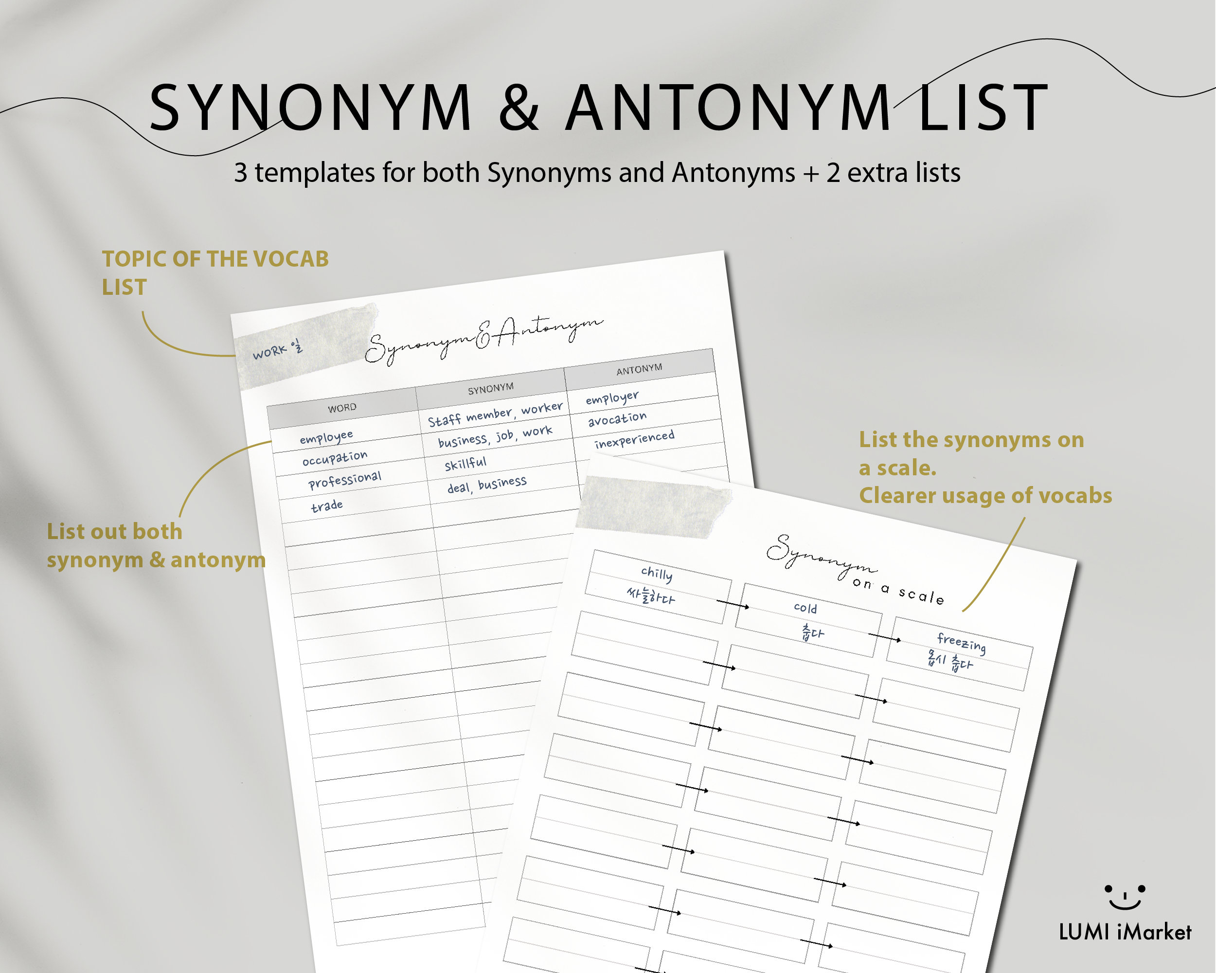 Synonym Antonym List | Printable Note Inserts | Vocabulary Worksheet ...