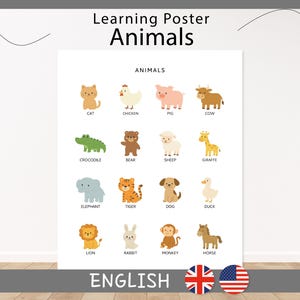 Animals Learning Poster | Common Animals | English Montessori Materials ...