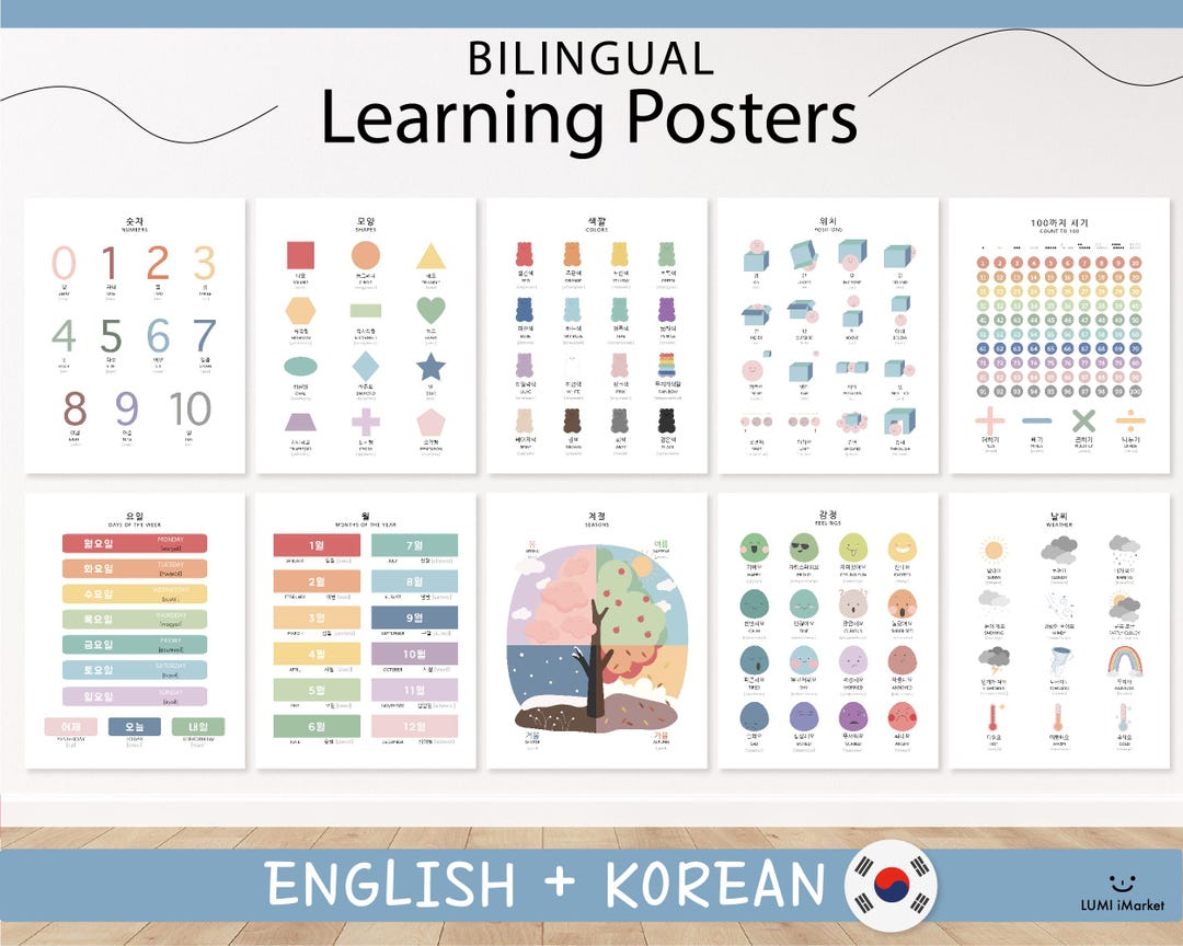Korean English Bilingual Educational Posters | Set of 10 Learning ...