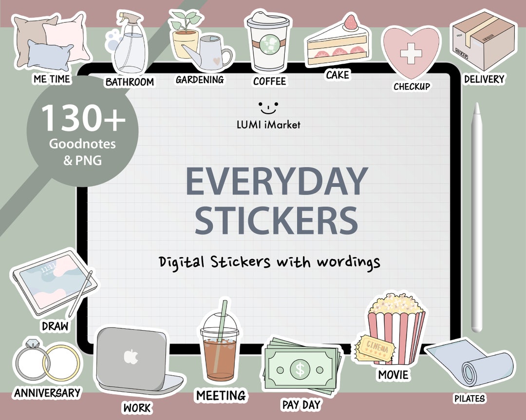 132+ Everyday Sticker Pack | Cute Goodnotes Digital Planner Stickers ...