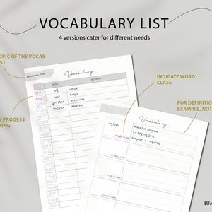 Vocabulary List | Vocabulary Worksheet | Language Study Planner| Korean ...