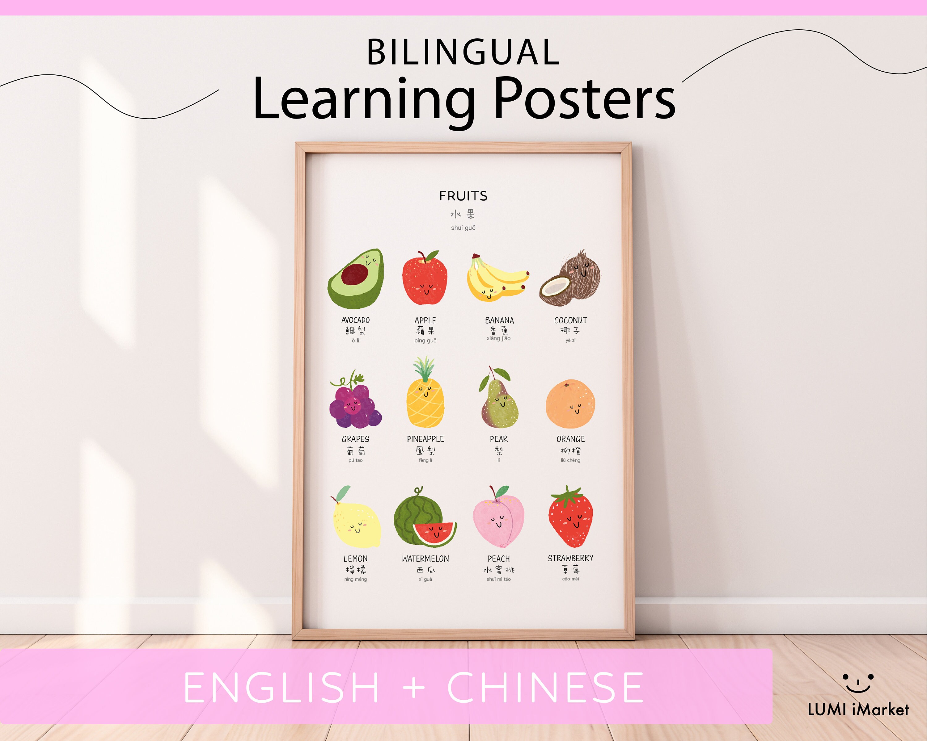 Chinese Learning Posters Fruit Poster Bilingual Chinese Educational ...