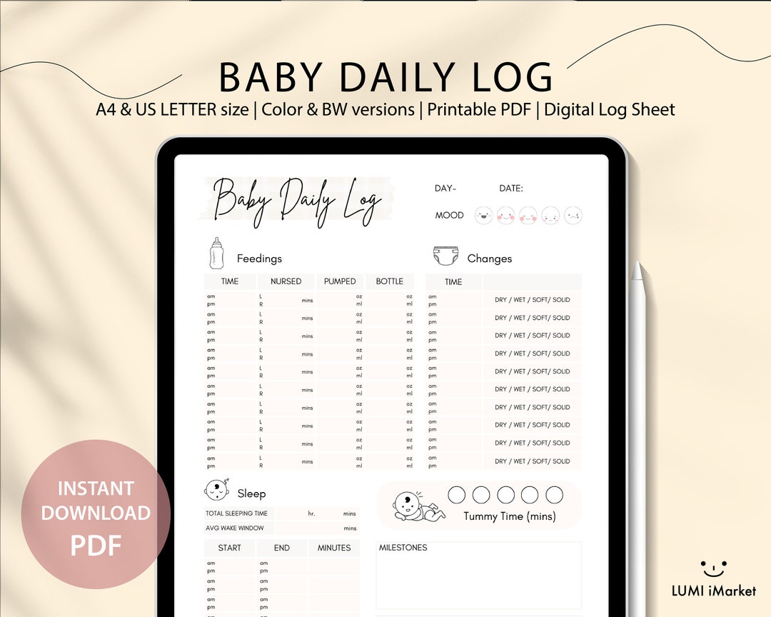 Daily Baby Log | Baby Care Log | Digital Download Printable | Daily ...