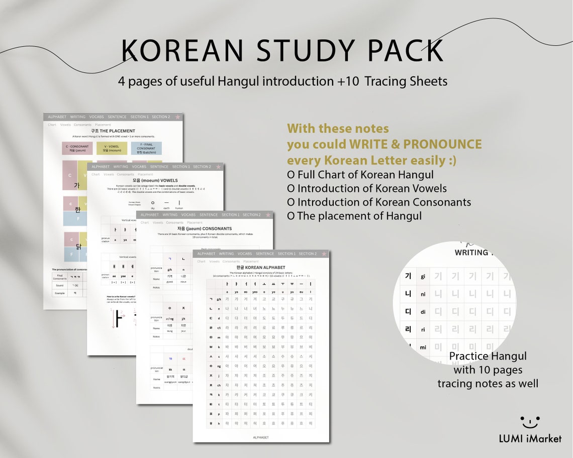 Korean Hangul Study Pack | Korean for Beginners|hyperlinked Learning ...