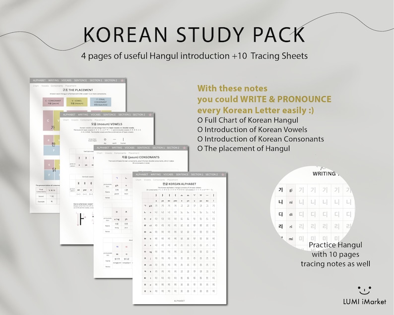 Korean Hangul Study Pack | Korean for Beginners|hyperlinked Learning ...