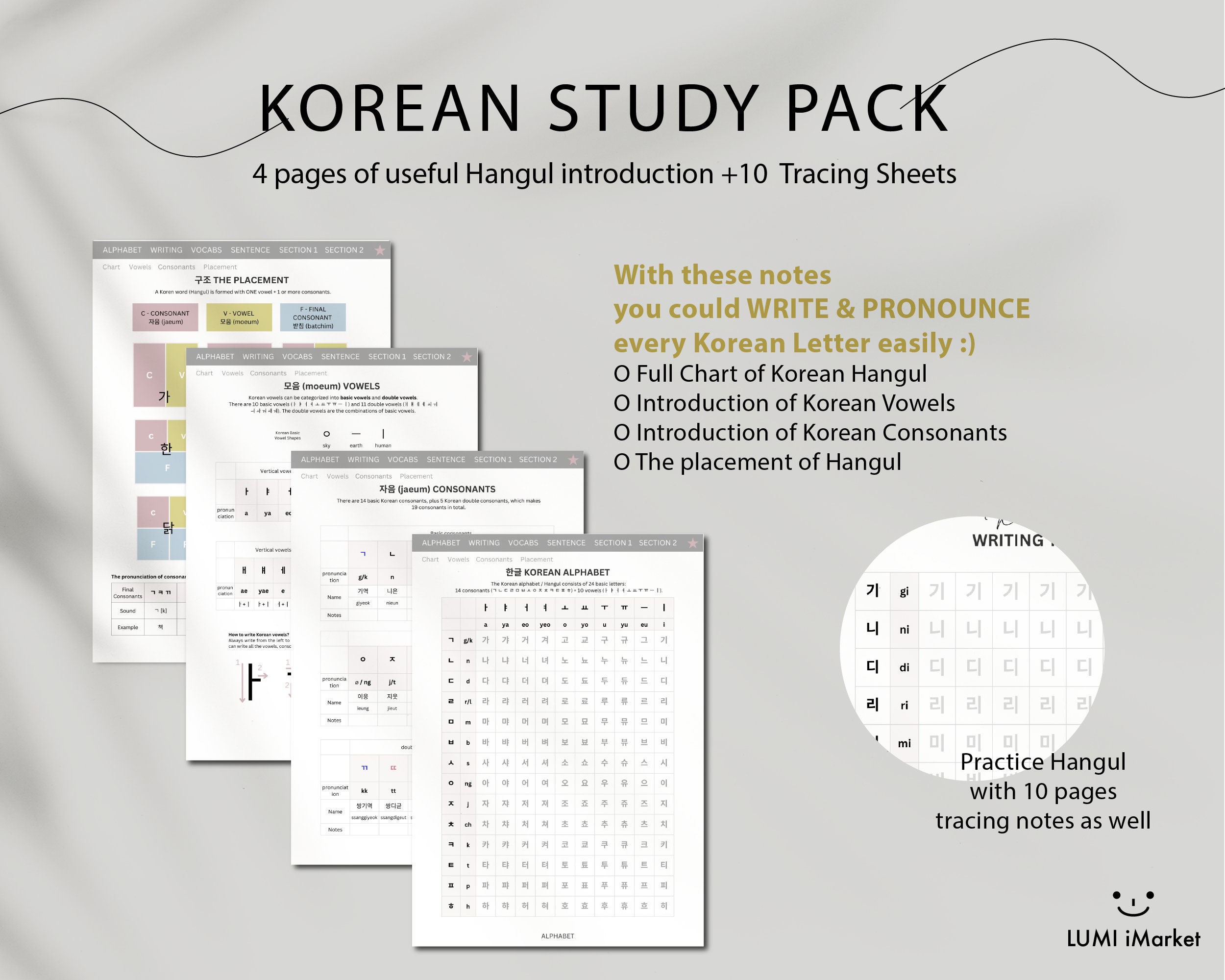 Korean Hangul Study Pack | Korean for Beginners|hyperlinked Learning ...