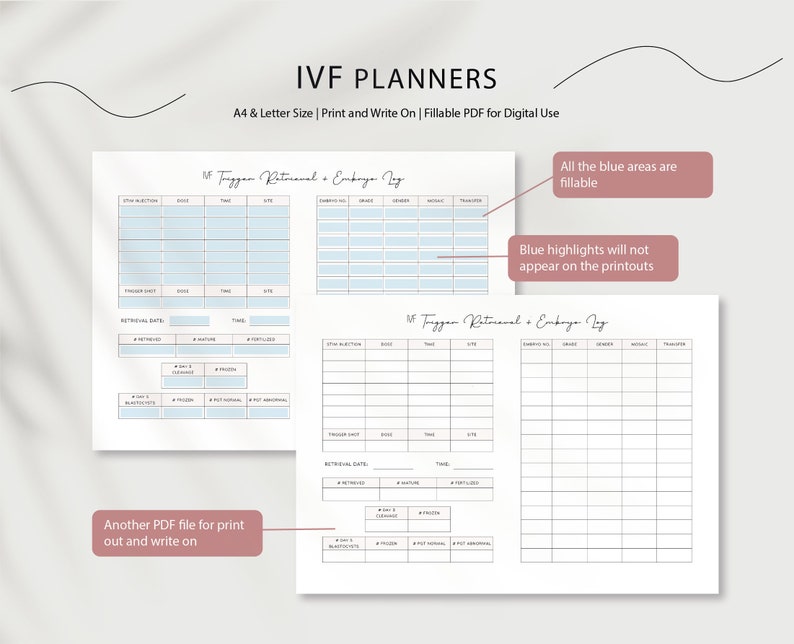 IVF Medication Tracker | Printable IVF Planner | Symptoms Daily Log ...