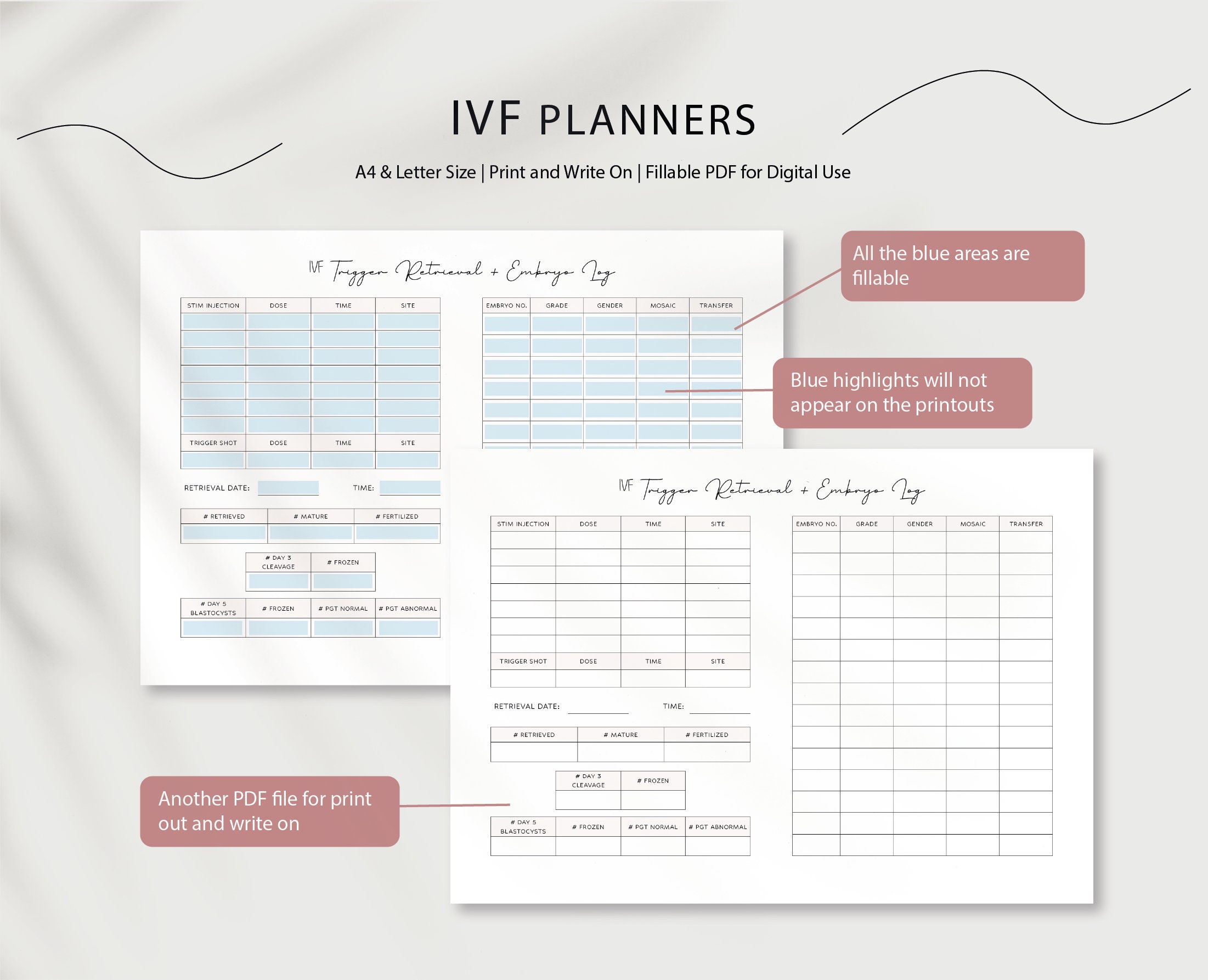 IVF Medication Tracker | Printable IVF Planner | Symptoms Daily Log ...