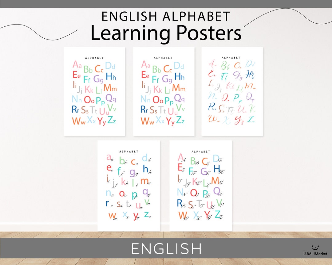 5 English Alphabet Educational Posters Upper Lower Letter Set of 5 ...