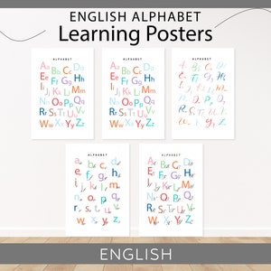 5 English Alphabet Educational Posters Upper Lower Letter Set of 5 ...