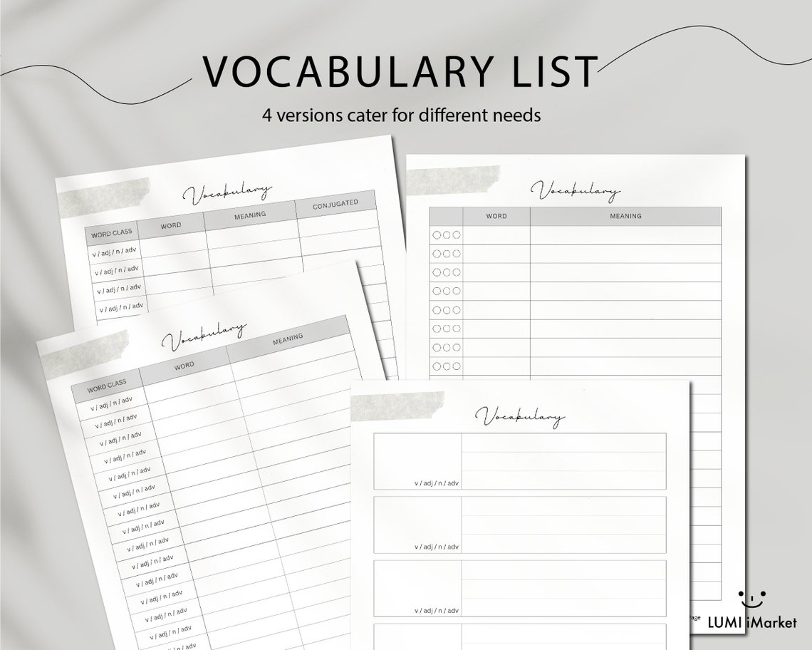 Vocabulary List | Vocabulary Worksheet | Language Study Planner| Korean ...