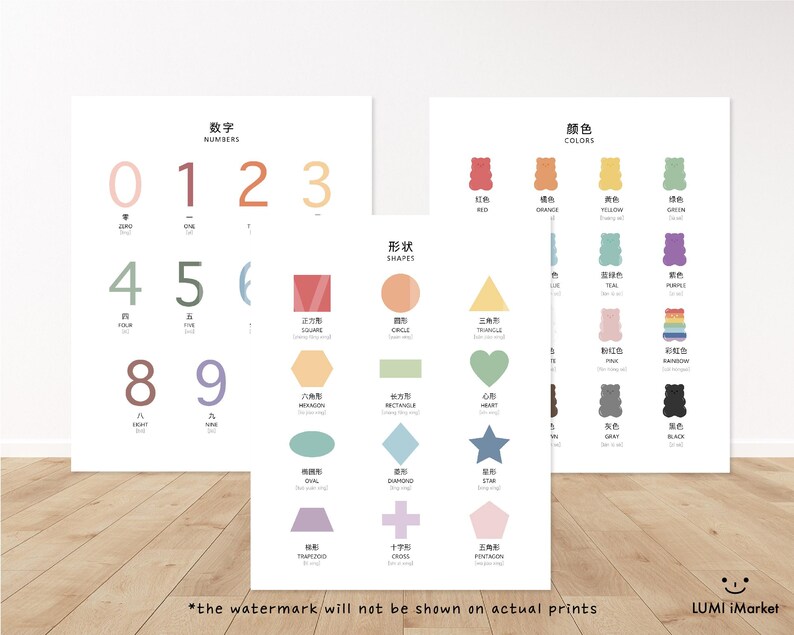 10 Bilingual English Simplified Chinese Pinyin Educational Posters ...