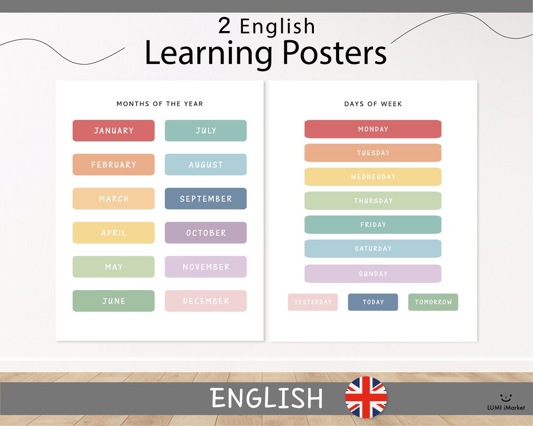 Months & Days, English Montessori Educational Poster Set | Classroom ...