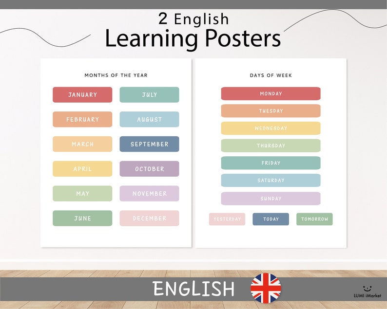 Months & Days, English Montessori Educational Poster Set | Classroom ...