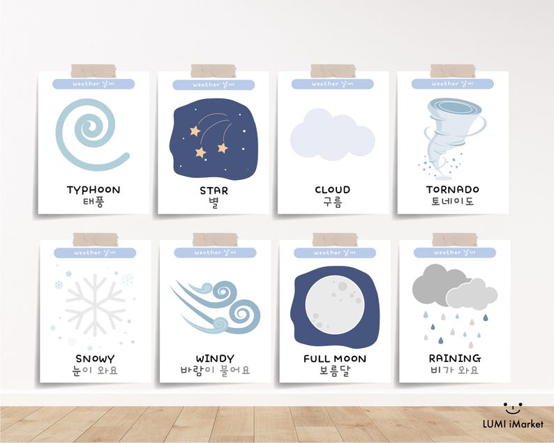 Korean English Weather Flashcards | Bilingual Weather Charts ...
