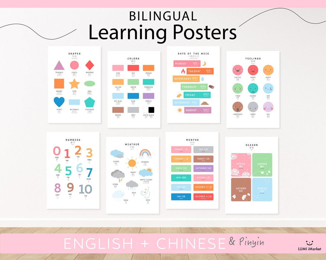8 Bilingual English Chinese Pinyin Educational Posters | Set of 8 ...