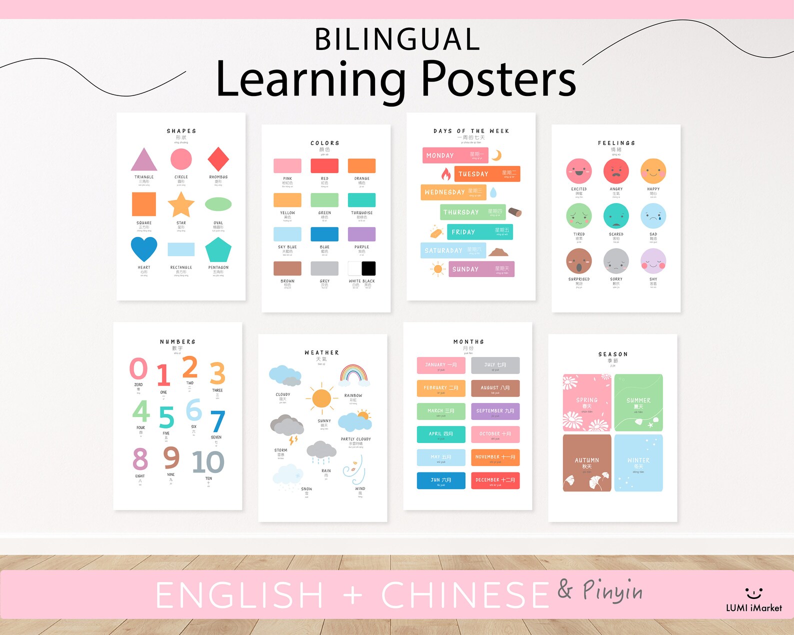 8 Bilingual English Chinese Pinyin Educational Posters | Set of 8 ...