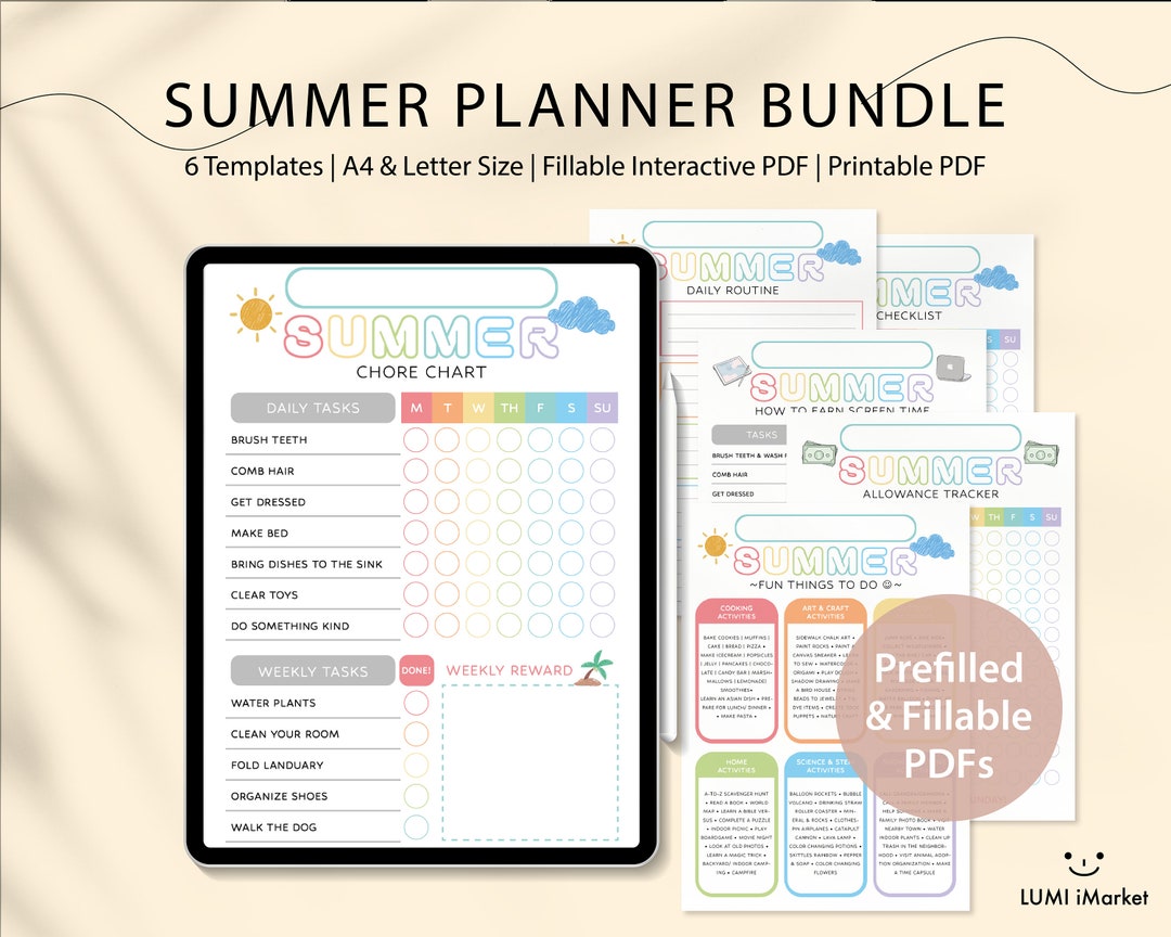 Summer Planner Bundle | Printable & Editable | Daily Screen Time ...