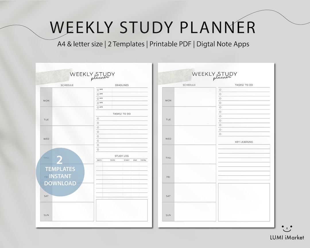 Weekly Study Planner Printables | Study Log | Language Study Planner ...