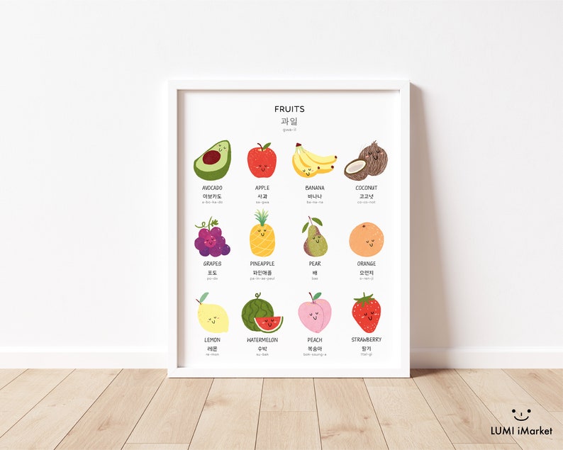 Bilingual Korean English Fruits Learning Posters | Bilingual ...