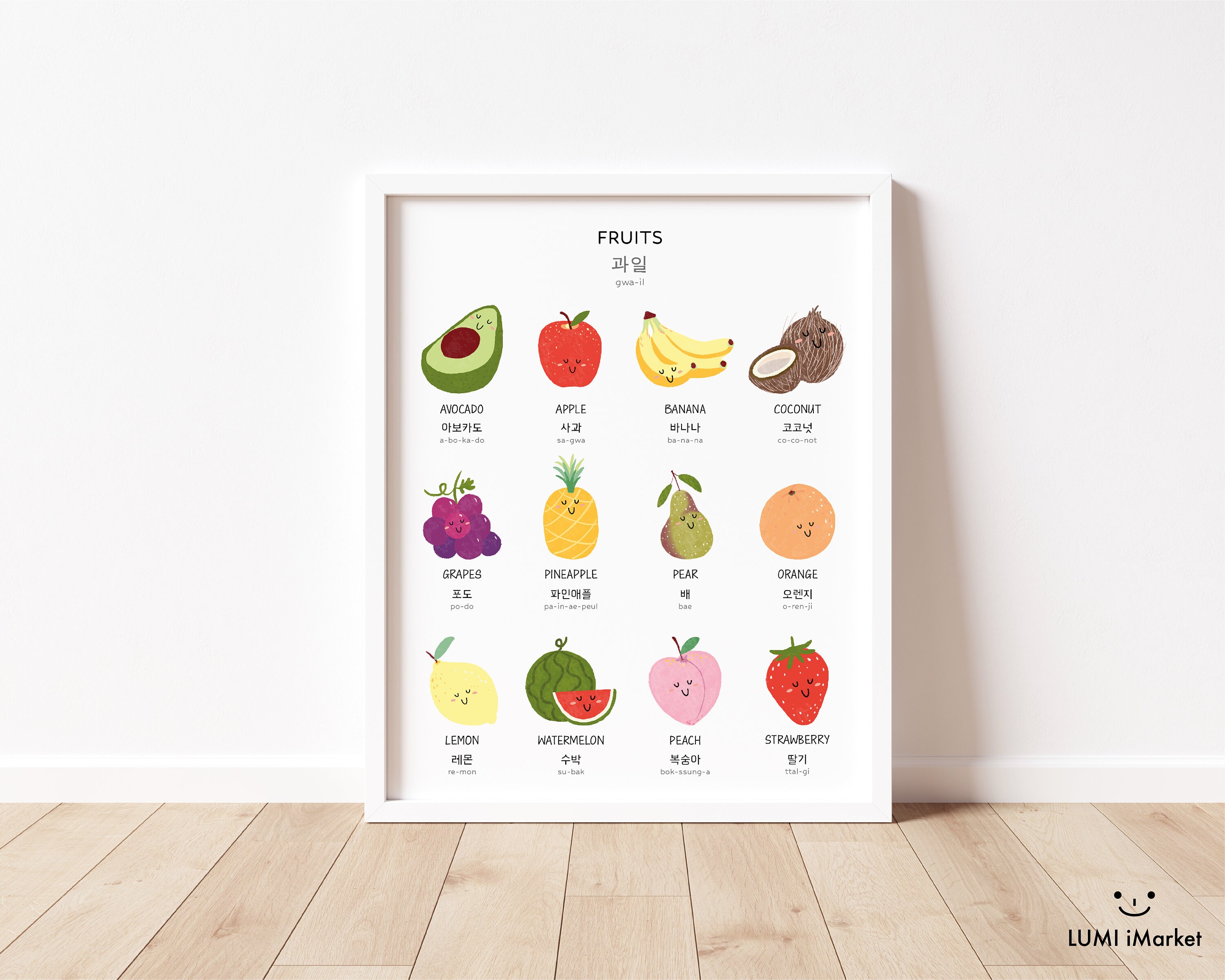 Bilingual Korean English Fruits Learning Posters | Bilingual ...