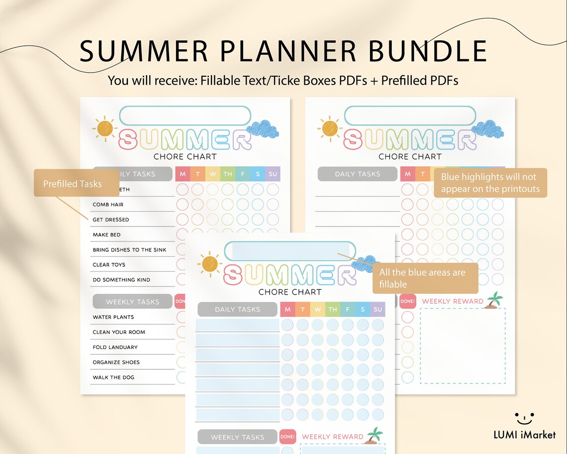 Summer Planner Bundle | Printable & Editable | Daily Screen Time ...