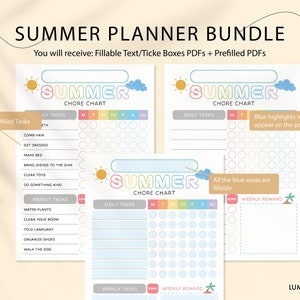Summer Planner Bundle | Printable & Editable | Daily Screen Time ...