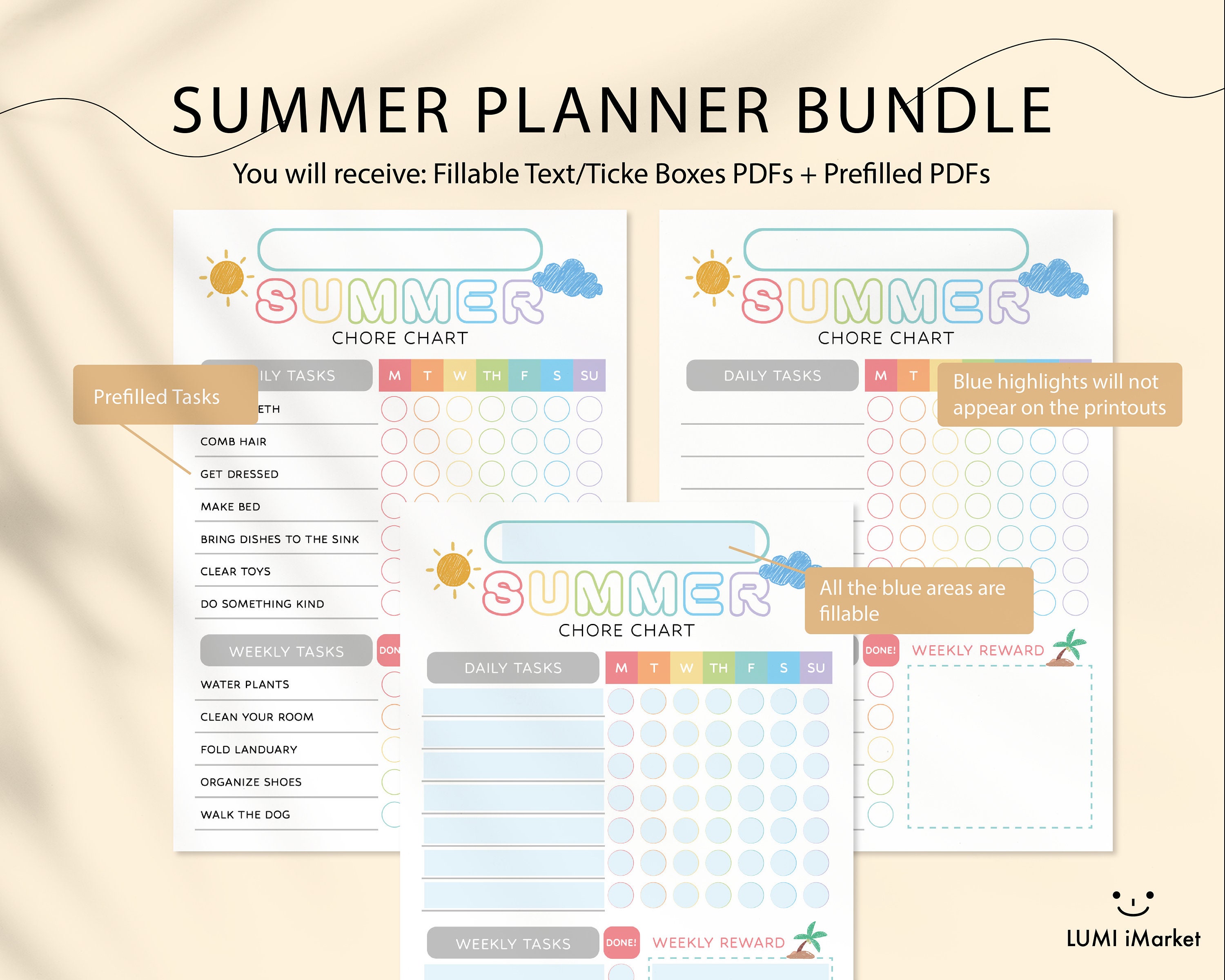 Summer Planner Bundle | Printable & Editable | Daily Screen Time ...