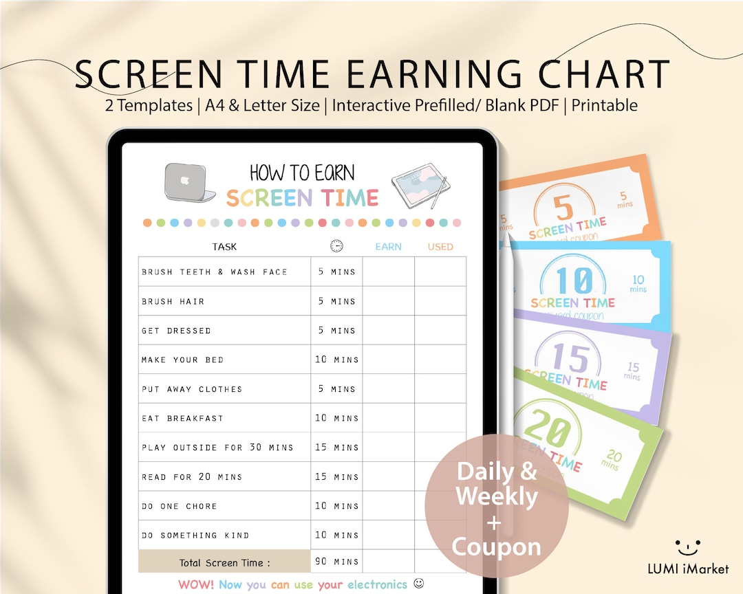 Screen Time Chart Checklist | Daily Screen Time Schedule | Summer ...