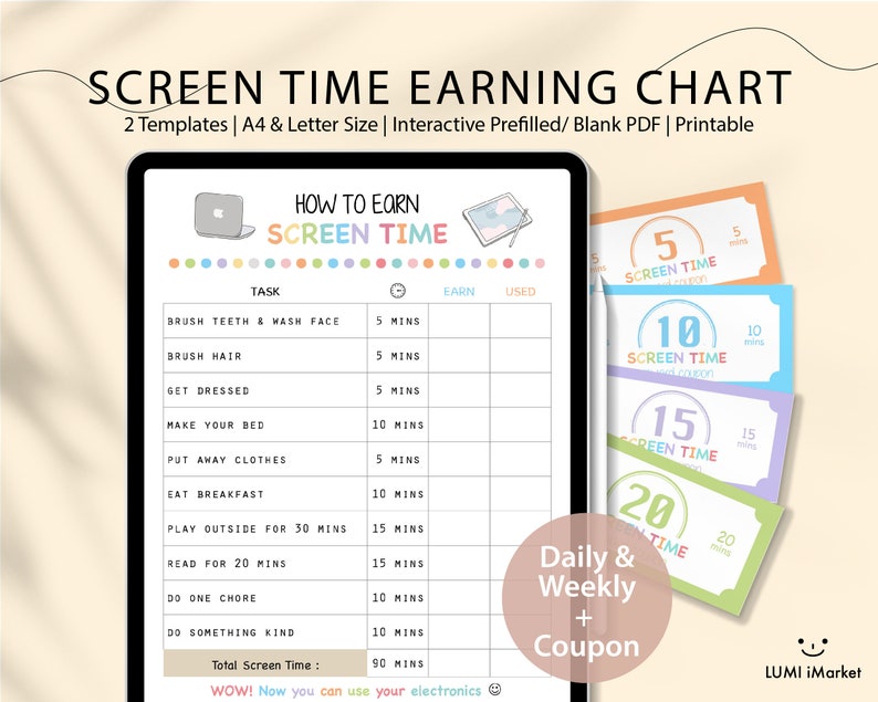 Screen Time Chart Checklist | Daily Screen Time Schedule | Summer ...