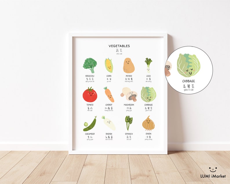 Chinese Learning Posters | Vegetables Poster | Bilingual Chinese ...