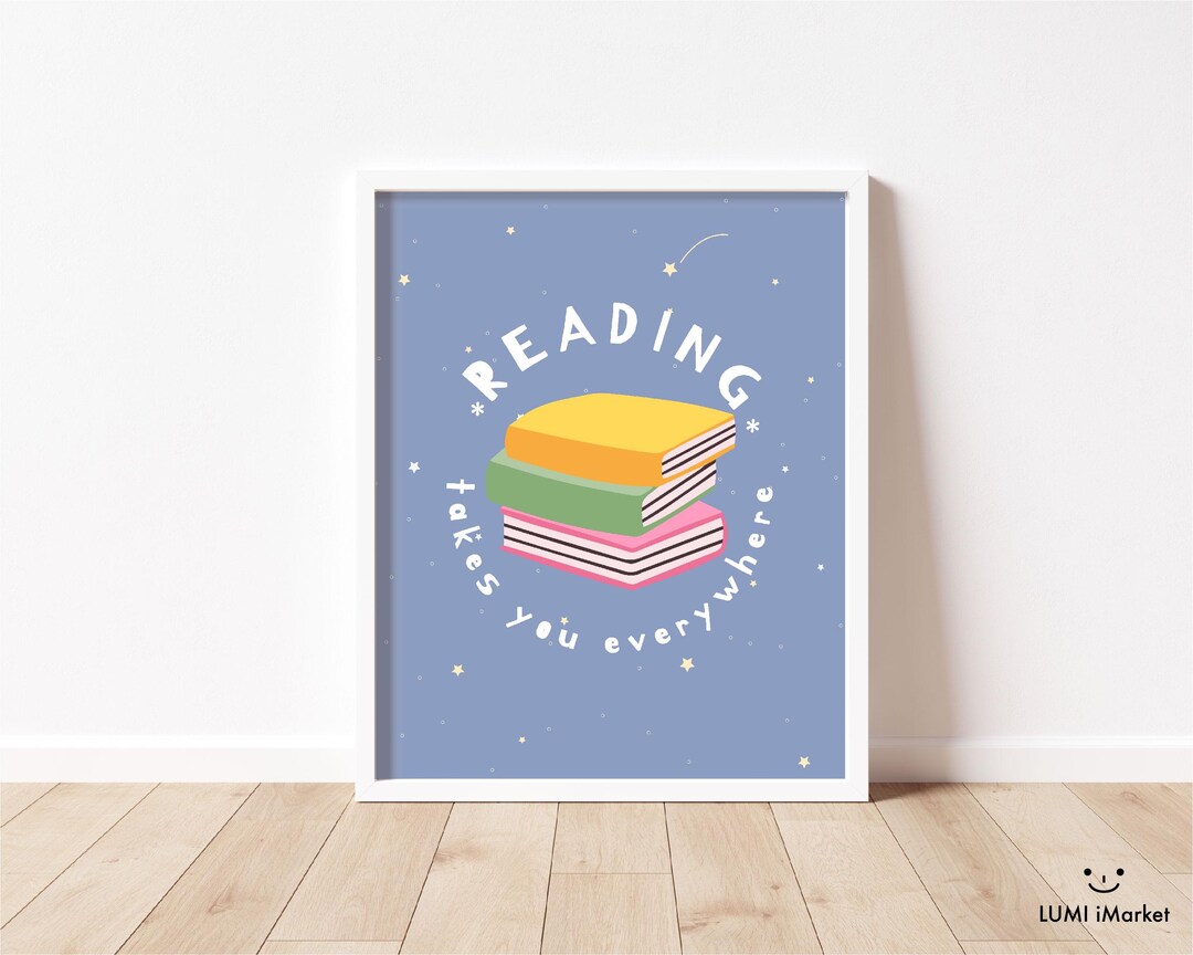 Reading, Let's Read Classroom Poster | Classroom Decor | Cartoon Art ...