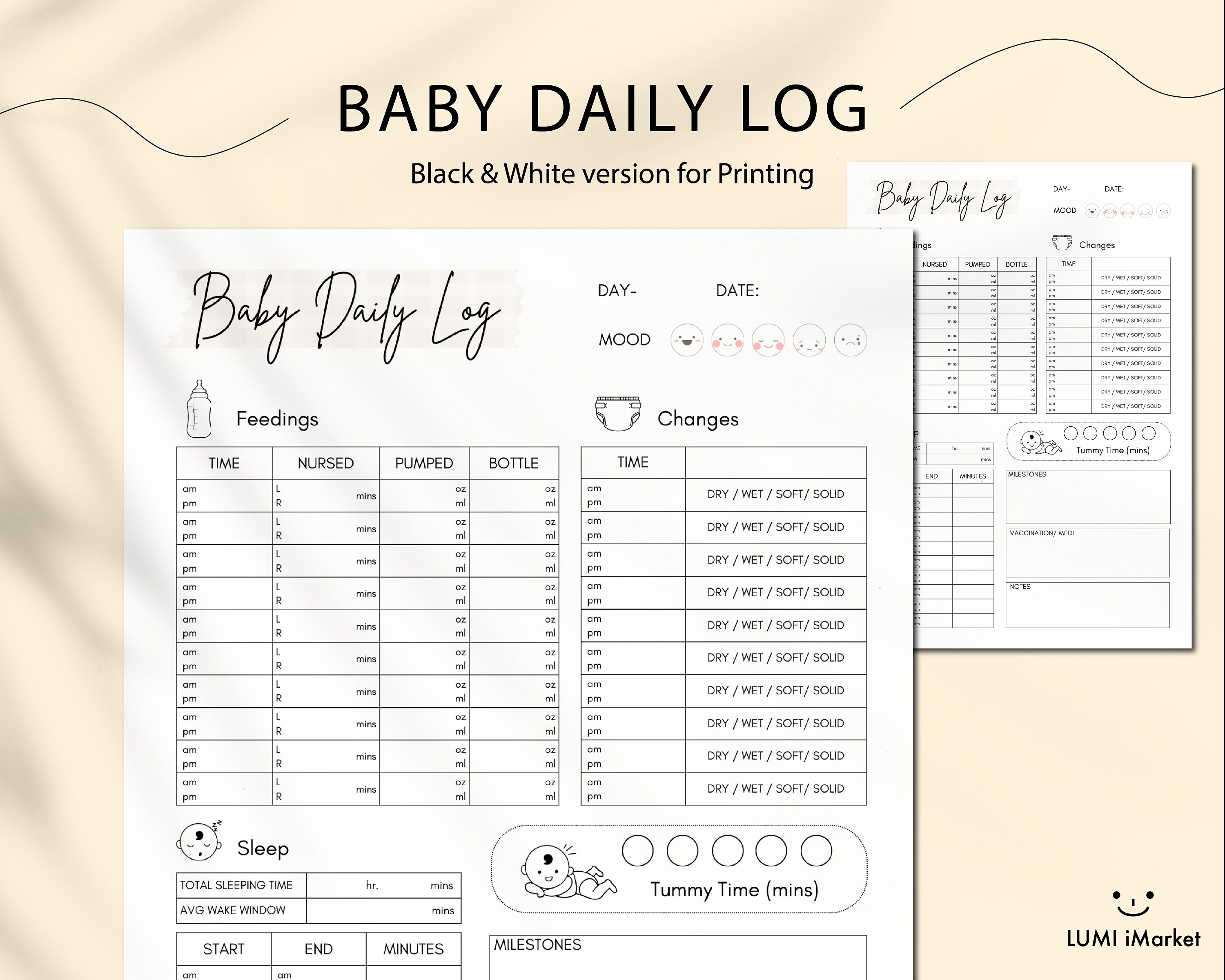 Daily Baby Log | Baby Care Log | Digital Download Printable | Daily ...
