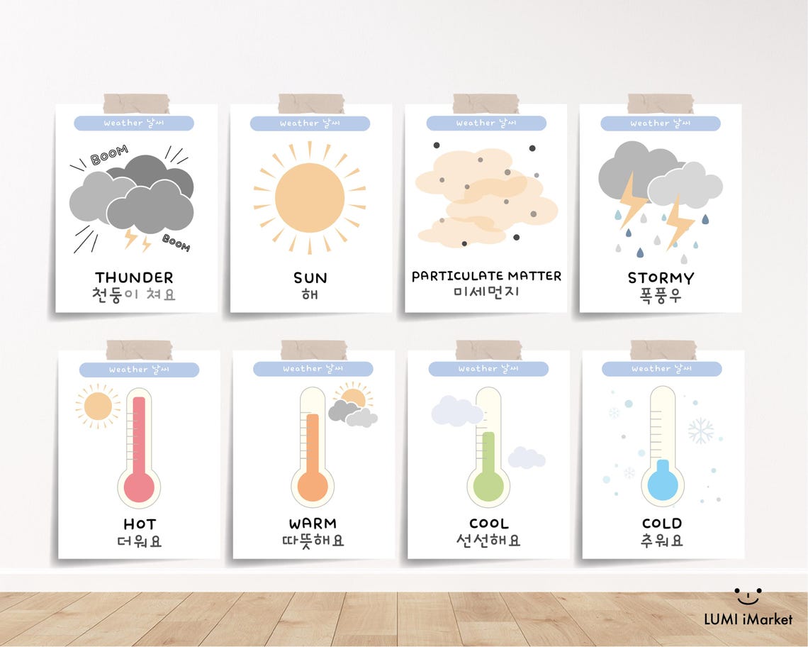 Korean English Weather Flashcards | Bilingual Weather Charts ...