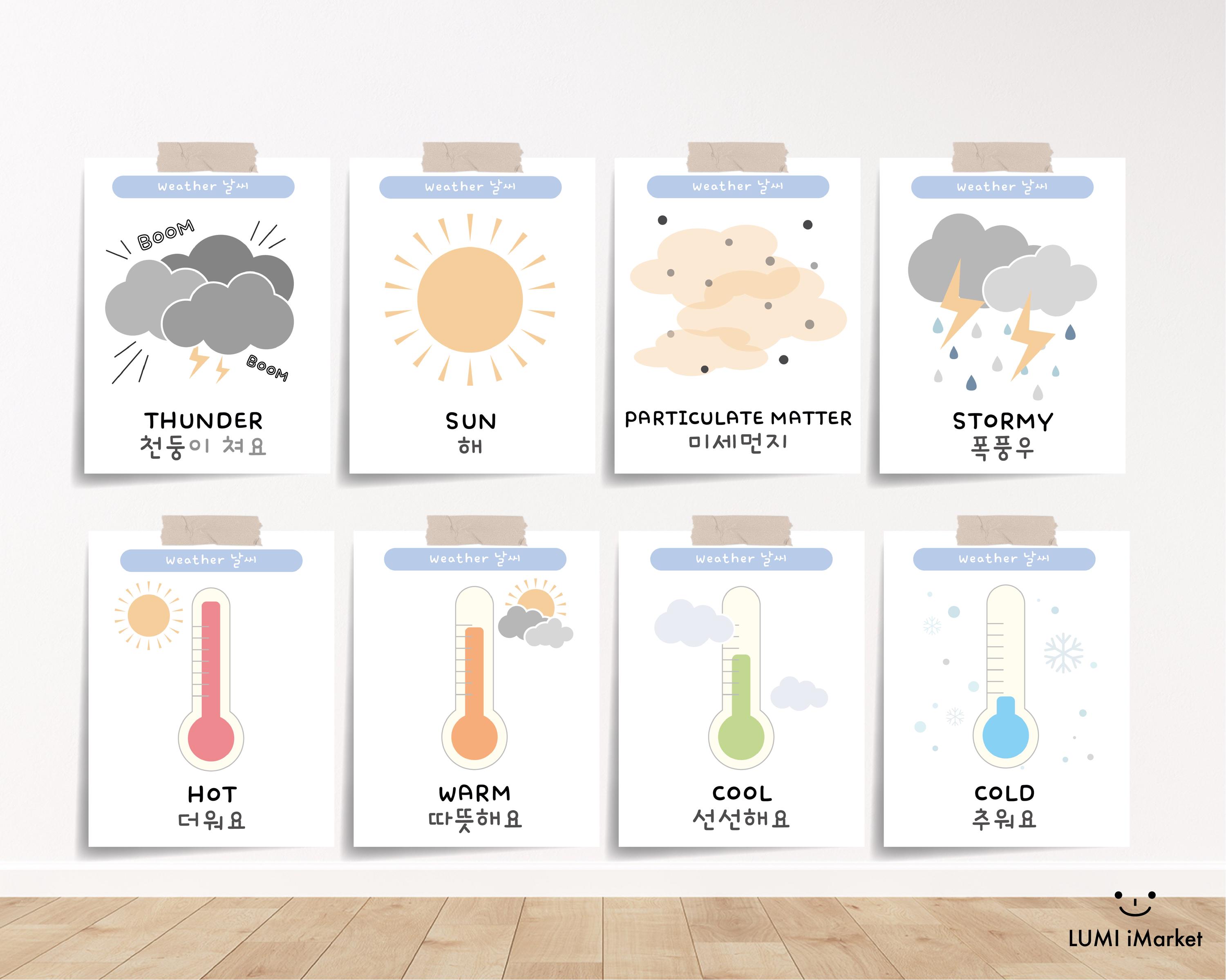 Korean English Weather Flashcards | Bilingual Weather Charts ...