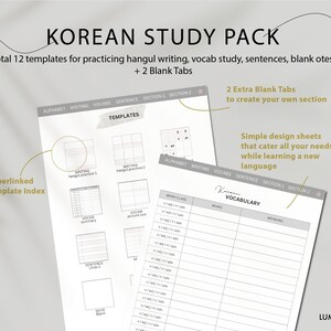 Korean Hangul Study Pack | Korean for Beginners|hyperlinked Learning ...