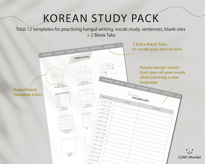 Korean Hangul Study Pack | Korean for Beginners|hyperlinked Learning ...