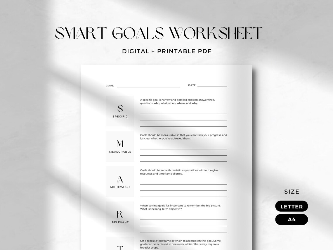 Smart Goal Planner Worksheet | Smart Goal Template | Goal Setting ...