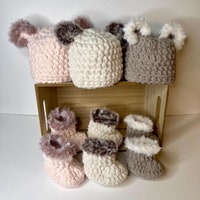 Fur Baby Winter Booties, Neutral Baby Shoes, Gray Crochet Baby Boots ...