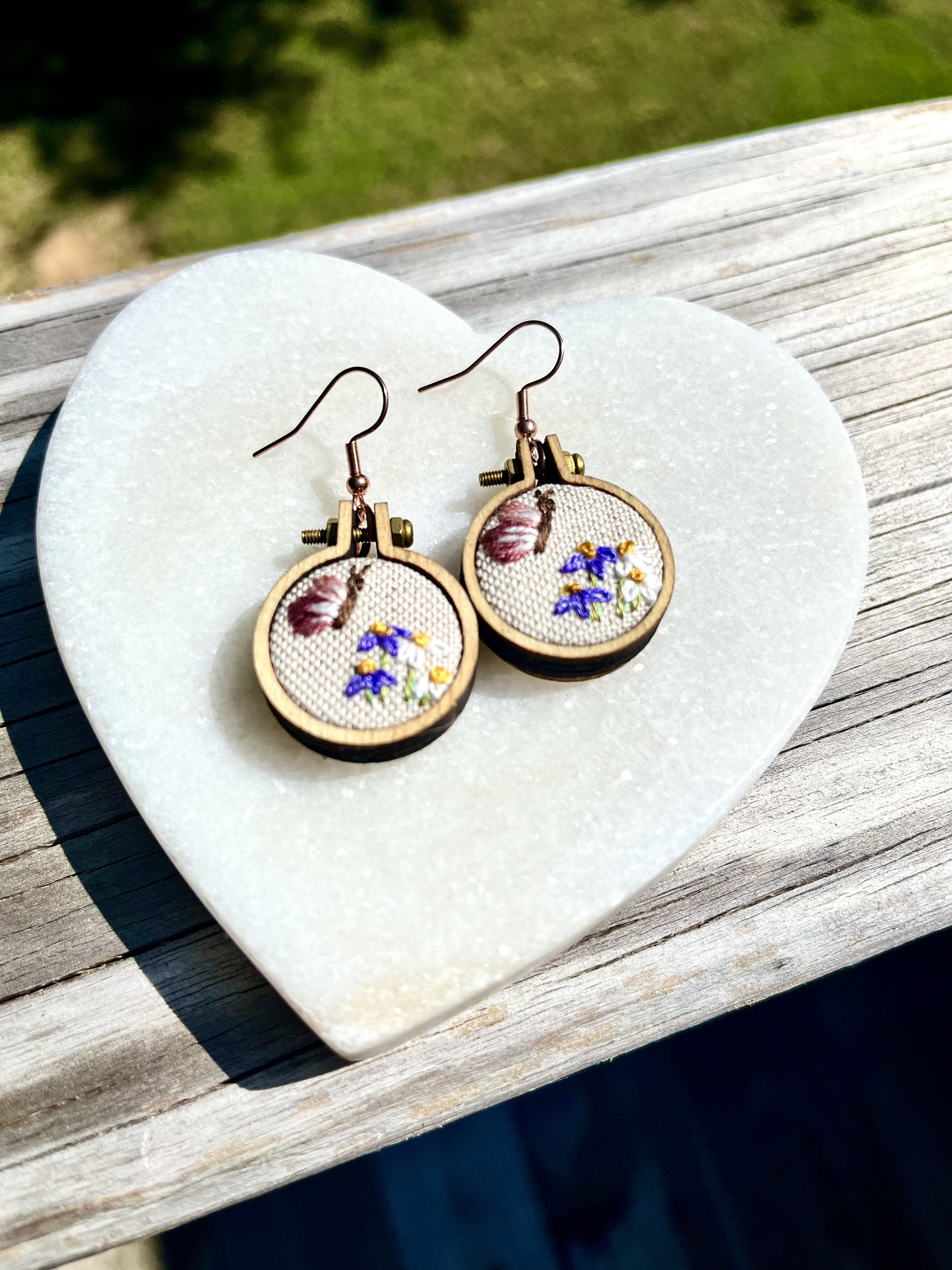 Hand Embroidered Earrings: Mini Hoop, Floral, Hypoallergenic - Etsy