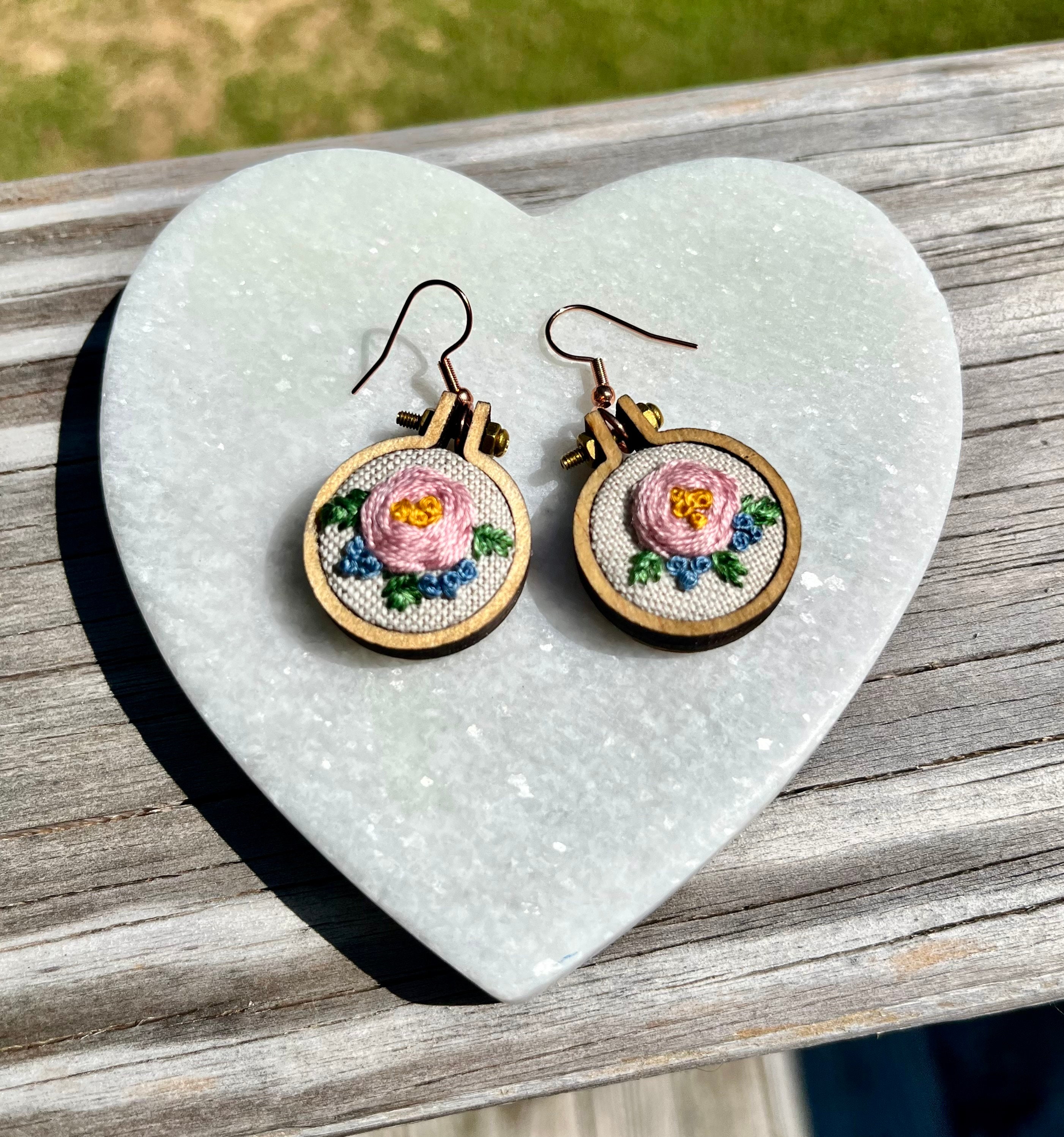 Hand Embroidered Earrings: Mini Hoop, Floral, Hypoallergenic - Etsy
