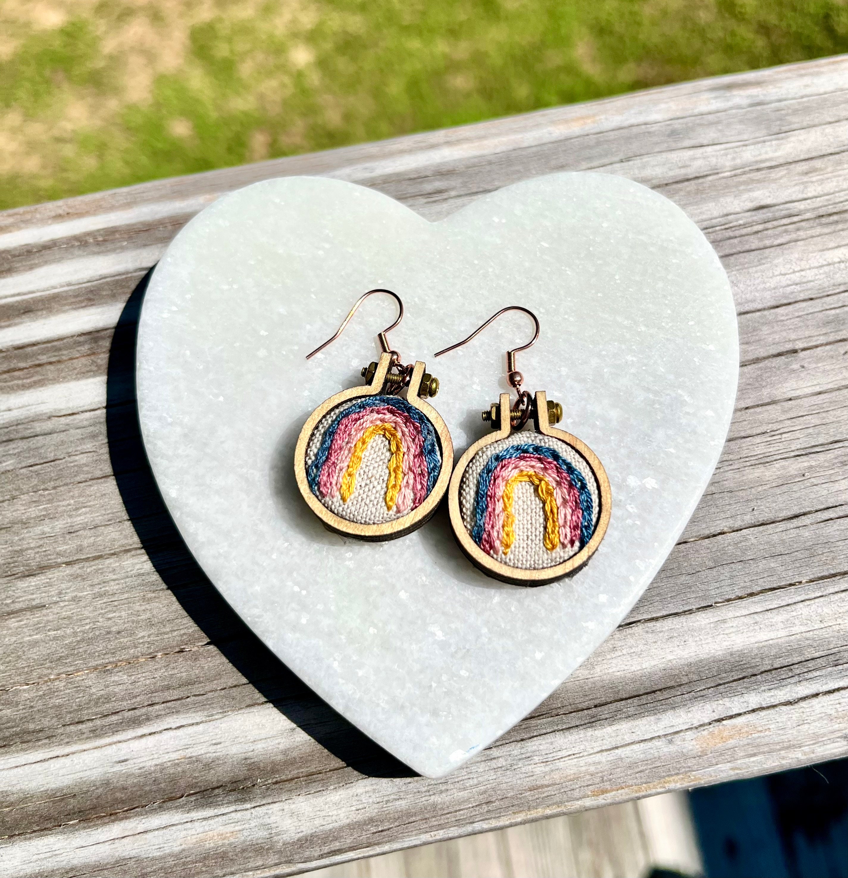 Hand Embroidered Earrings: Mini Hoop, Floral, Hypoallergenic - Etsy