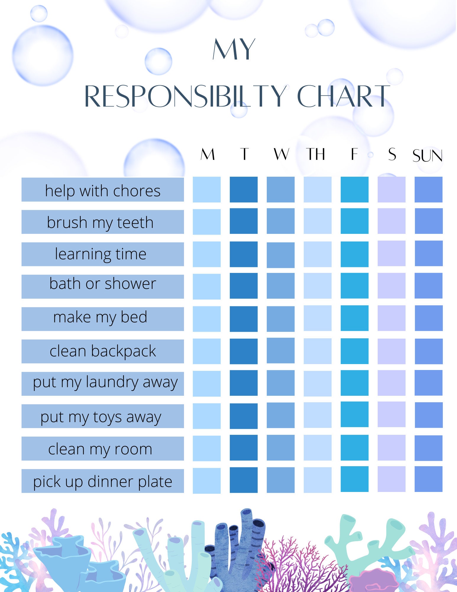 My Responsibility Chart Chore Chart Under the Sea Themed - Etsy Australia