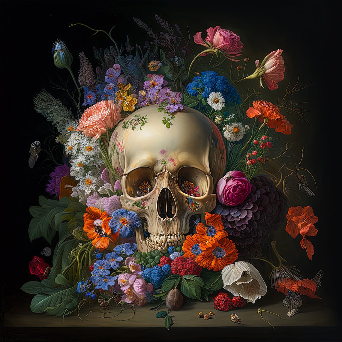 AI Art Download Memento Mori Floral Skull AI Generated Art - Etsy