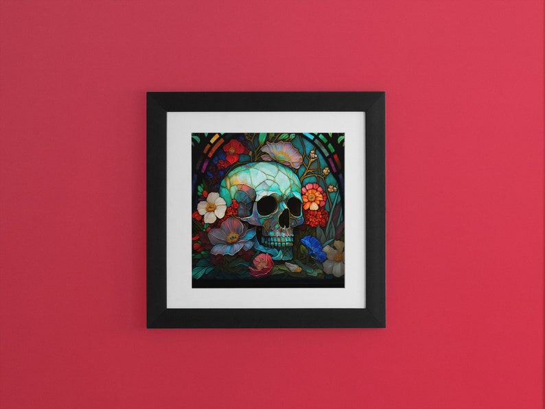 AI Art Download, Stained Glass Memento Mori Floral Day of the Dead ...